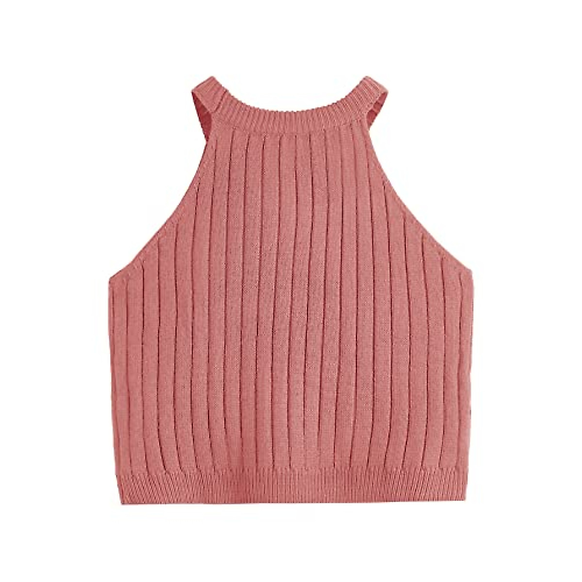 SweatyRocks Women's Knit Crop Top Ribbed Sleeveless Halter Neck Vest Tank Top Watermelon Pink M