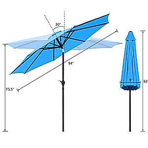 Greesum 9FT Patio Umbrella Outdoor Market Table Umbrella with Push Button Tilt, Crank and 8 Sturdy Ribs for Garden, Lawn,Backyard & Pool,Blue