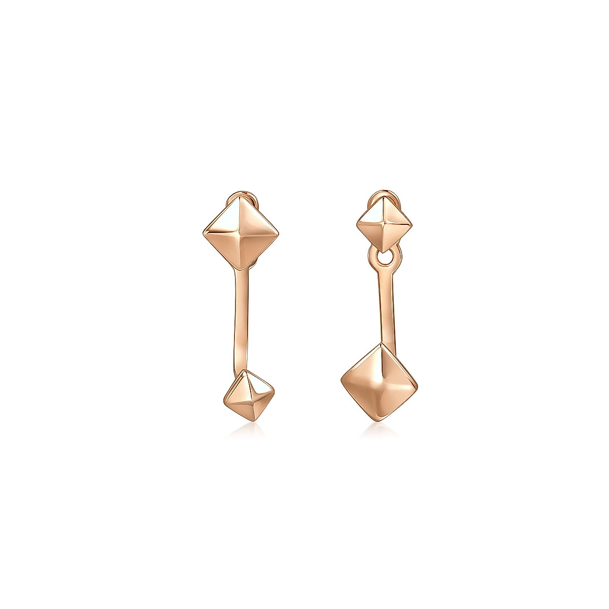 CHOW SANG SANG Delicate Gold 18K Rosk Gold Square Rivet Front Back Earrings for Women 92812E