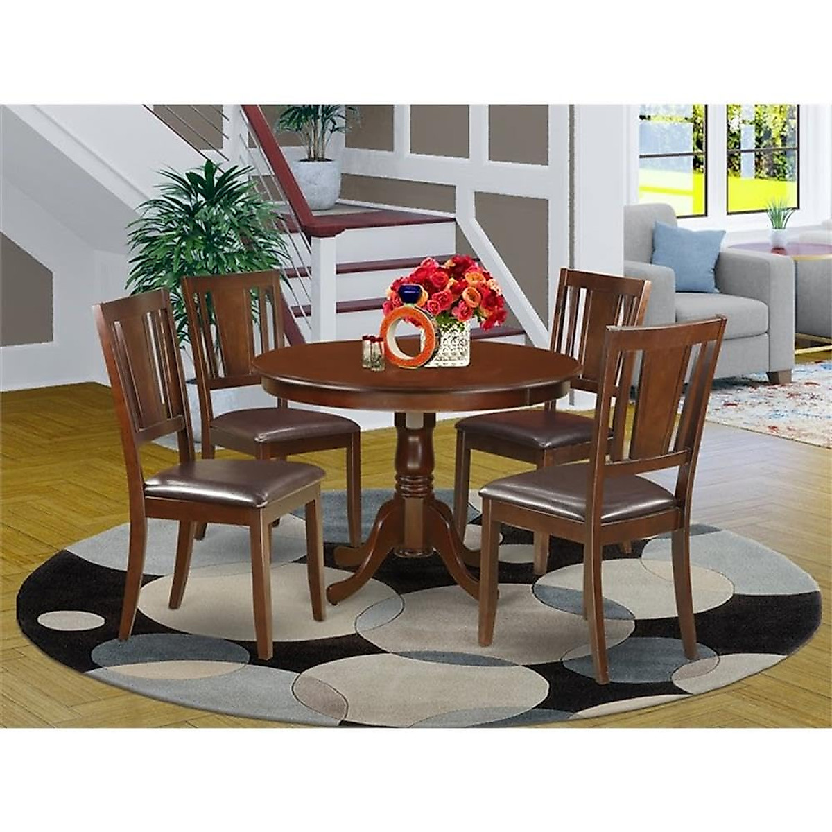 East West Furniture HLDU5-MAH-LC 5 Piece Kitchen Table Set for 4 Includes a Round Dining Room Table with Pedestal and 4 Faux Leather Upholstered Dining Chairs, 42x42 Inch, Mahogany