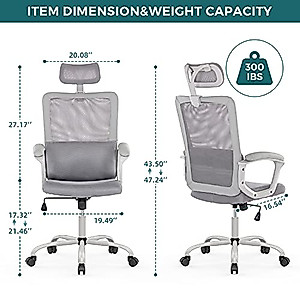 Office Chair, Ergonomic Mesh Home Office Computer Chair with Lumbar Support/Adjustable Headrest/Armrest and Wheels/Mesh High Back/Swivel Rolling