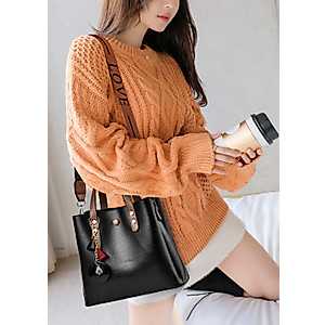 GJGJTER Top-handle Handbags Tote for Women Soft PU Purse Shoulder Crossbody Bag with Exquisite Pendant-Black