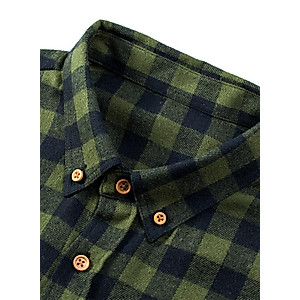 JMIERR Mens Flannel Shirts Casual Button Down Long Sleeve Cotton Plaid Business Dress Shirt with Pockets,US 46 (XL),Green