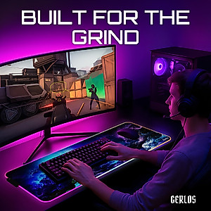 RGB Gaming Mouse Pad, Gerlos Large Extended Soft Led Mouse Pad with 12 Lighting Modes 2 Brightness Levels, Water Resist Keyboard Pad, Computer Keyboard Mousepads Mat 800 x 300mm / 31.5×11.8 inches