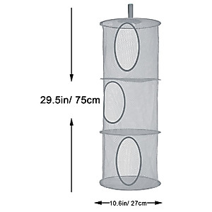 coastal rose 2Pcs Stuffed Animal Storage Foldable Stuffed Animal Net or Hammock Organizer, 3 Compartments Hanging Mesh Toy Storage Hammock for Kid Room Toys, Gloves, Hats, Socks（Grey）