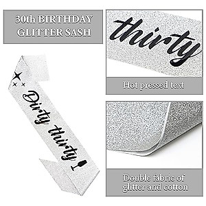 30th Birthday Sash & Rhinestone Dirty 30 Birthday Headband Kit- "Dirty thirty" Birthday Sash Happy 30th Birthday Decorations for Women 30th Birthday Gifts Party Decorations (Silver)