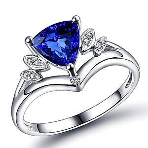 Lanmi 14K White/Rose Gold Natural Blue Tanzanite Rings Band with Diamonds Engagement Wedding for Women Promotion