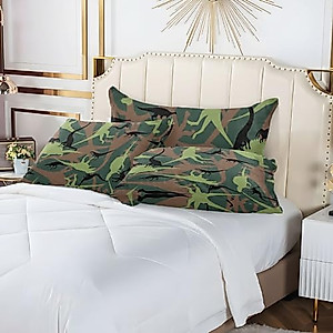Dinosaur Camouflage Pillowcase for Hair and Skin Body Pillow Cover Body Pillow Case Queen Size 20"X 30" Body Pillow Case Cover with Zipper for Women