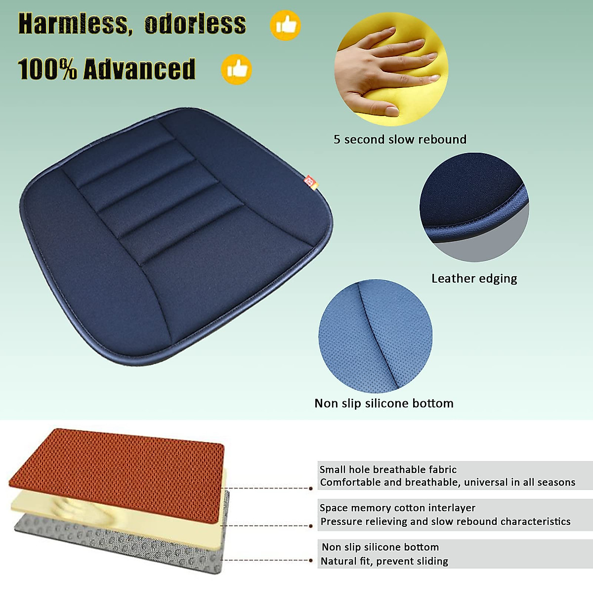 RaoRanDang Car Seat Cushion Pad for Driving Seat Cushions for Office Chairs/Truck Memory Foam Seat Cushion Comfortable and Durable Black