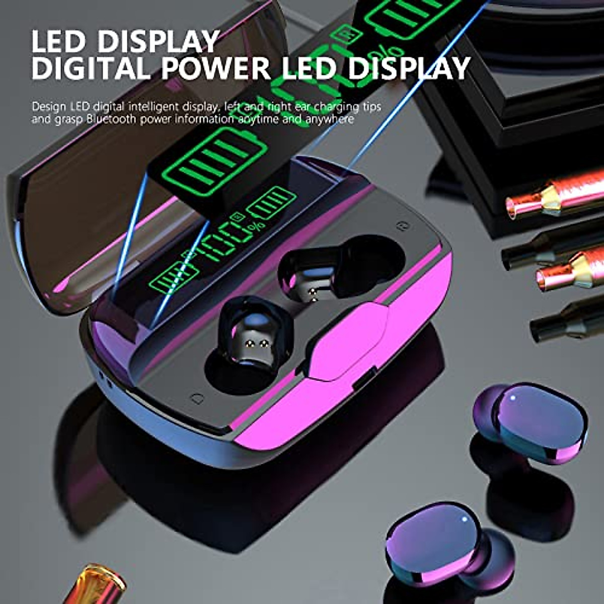 TT&Louis Wireless Bluetooth in Ear Light-Weight Earbuds-Built-in Microphone Immersive Premium Sound Earphones with Charging Case-Digital Display Touch-Control Earbuds for Sport Working Office , Black