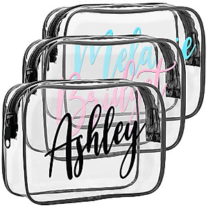 Zexpa Apparel Personalized Clear Toiletry Bags Customized Waterproof Easy Security Access Cosmetic Case With Zipper Clouser Font & Color options