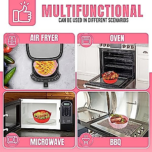 Hashimi Store Upgraded Air Fryer Silicone Liners with Heat Gloves-Pack of 2,Round Shape with Handles-Fit for 3 to 5 QT Air Fryer, Replace Paper with Silicone Air Fryer Liners (Red & Pink)