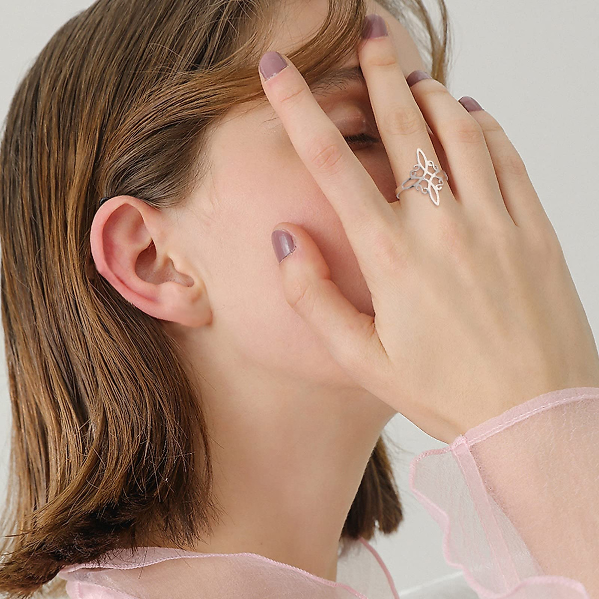 TEAMER Witches Knot Ring Stainless Steel Witchcraft Celtic Love Knot Ring for Women Geometric Celtic Knot Pendant Vintage Jewelry (Witches Knot -Silver)