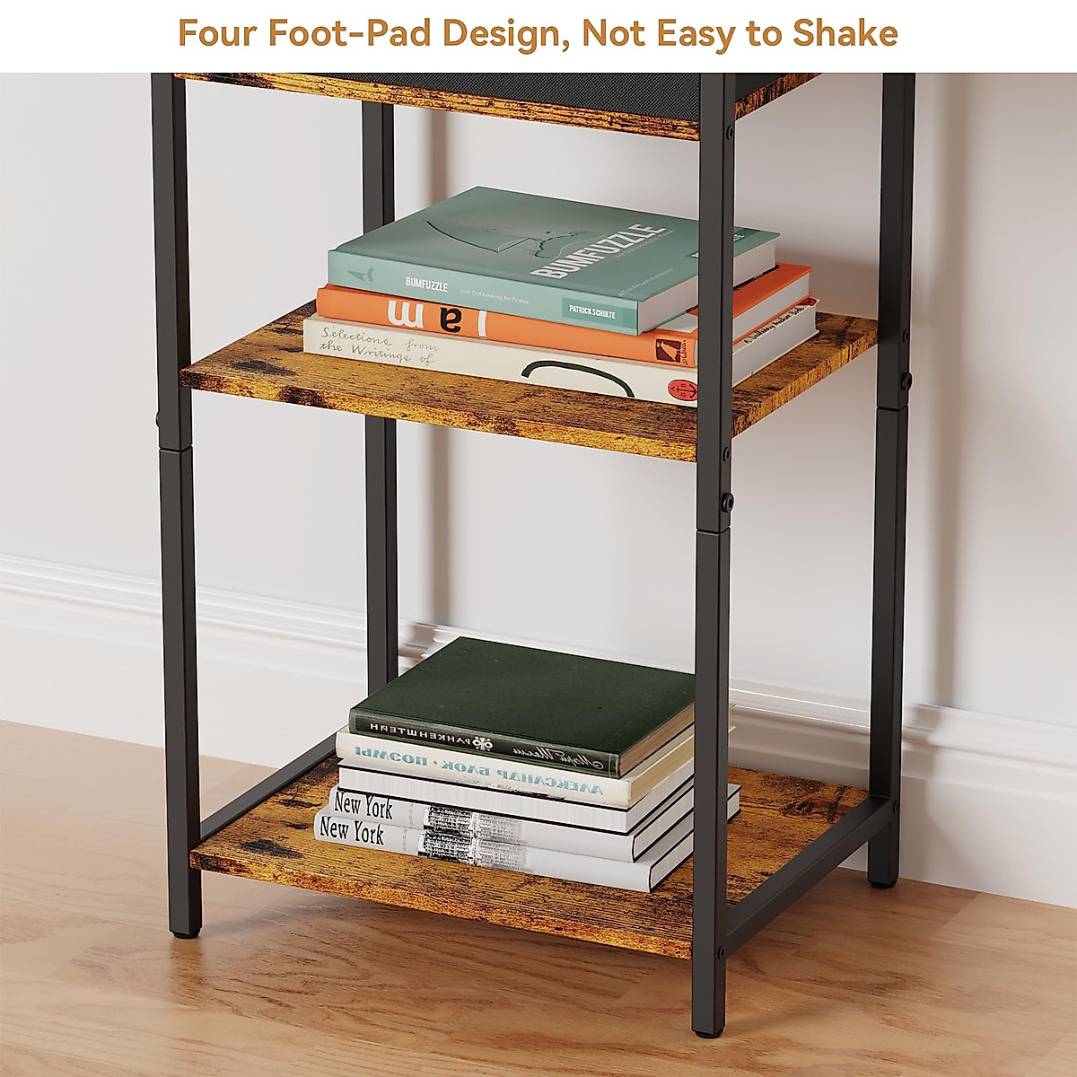 Industrial Printer Stand Rack 3 Tier Printer Table with Storage Printer Shelf with File Drawer Sofa Side Tables Nightstand for Bedroom Machine Stand Holder for Office and Home, Brown