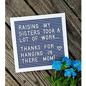 Felt Letter Board with Letters Set and Stand - 10x10 Inch, Dark Gray Color, 340 White Characters and Emoji with Bag - Pregnancy Must Haves, Perfect for a Baby Annoucement! (White/Gray)