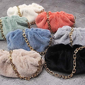 NAARIIAN dumpling fur bag Feather Tote Evening cloud bags Fuzzy Handbags Faux Fox Fur Purse for women (Christmas Red)