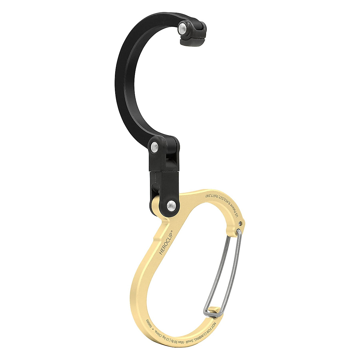 GEAR AID HEROCLIP Carabiner Clip and Hook (Small) for Purse, Stroller, and Backpack, Gold & Black