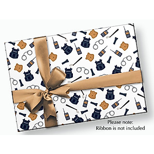 Stesha Party Police Wrapping Paper Birthday Gift Wrap - Folded Flat 30 x 20 Inch - 3 Sheets