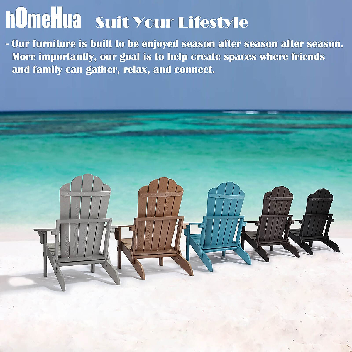 hOmeHua Folding Adirondack Chair Weather Resistant, Hard Plastic Imitation Wood Stripes Adirondack Chair, Easy to Fold Move & Maintain, Outdoor Chair for Patio, Backyard Deck, Fire Pit - Gray