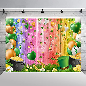 Ticuenicoa 7×5ft Happy St. Patrick's Day Photo Backdrop Colorful Wooden Pattern Lucky Irish Shamrock Clover Photography Background Kids Adults Birthday Baby Shower Newborn Banner