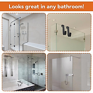 Qianyu 6 Pcs Heavy Duty Over Door Towel Hooks Shower Door Hook Drilling-Free Shower Squeegee Hooks Extended Towel Hooks Black Glue-Free Hooks for Bedroom Bathroom Frameless Glass Shower Door