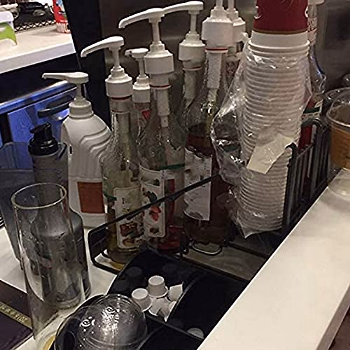 Abledance YeBetter Bottle Wire Display Rack Monin Syrup Rack Coffee Storage Rack Multifunction Milk Tea Cup Rack Display, Black