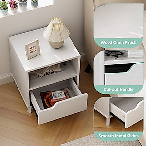 Giantex 2 Tier Nightstand, Mid Century Modern Bedside Table with Storage Drawer & Open Shelf, Wood Night Stand for Small Spaces, Minimalist Side End Table for Bedroom, Distressed White
