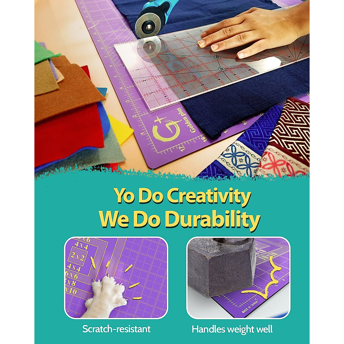 G+ Self-Healing Cutting Mat - True A1 24 x 36" (26 x 38" Full) Eco-Friendly, Double-Sided, Non-Slip, Rotary Cutting Board for Sewing, Arts and Crafts for School Projects, Businesses, and Giveaways