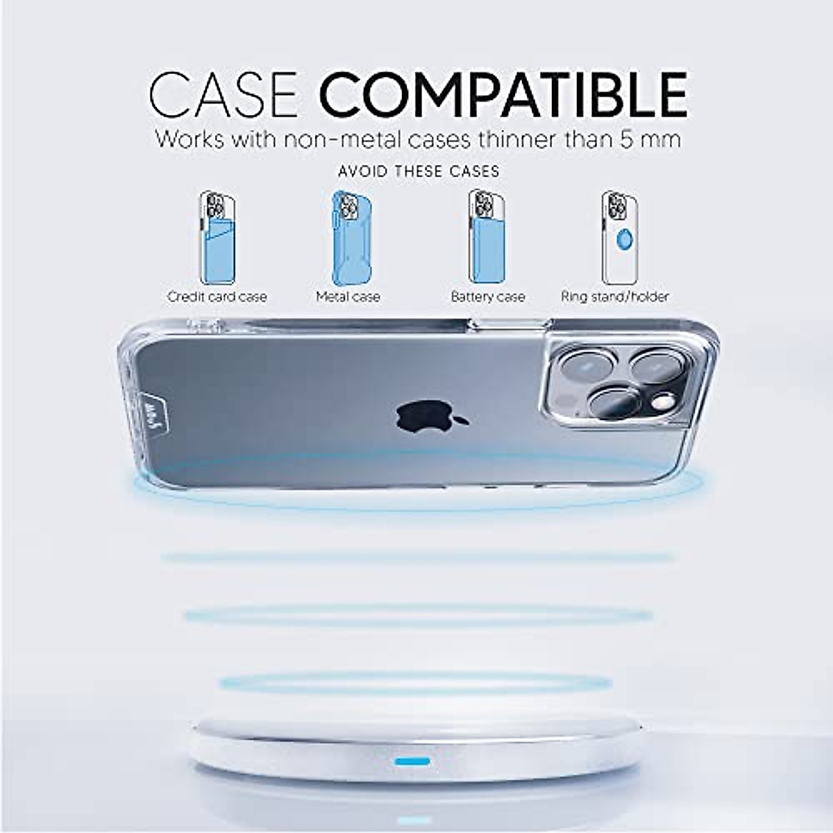 TALK WORKS 5W Wireless Charging Pad Compatible w/ iPhone 13/Pro/Pro Max, 14/Plus/Pro/Pro Max, 12, 11, XR, XS, X, 8, Samsung S22, S21, S20, S10, S9, S8 - Qi Certified Fast Charger w/USB Adapter (White)