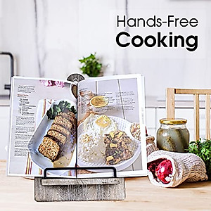 Cookbook Holder | Wood Cookbook Stand (Rustic Grey) Adjustable Pull-Out Recipe Holder Stand for Kitchen, Dining Room, Bedroom