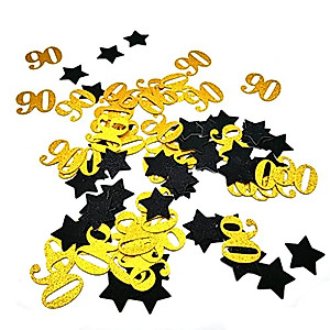 90 Confetti 90th Birthday Confetti-Number 90 Confetti 90th Anniversary Party Confetti for Party Table Decoration Supplies or DIY 120 PCS (Gold Black)