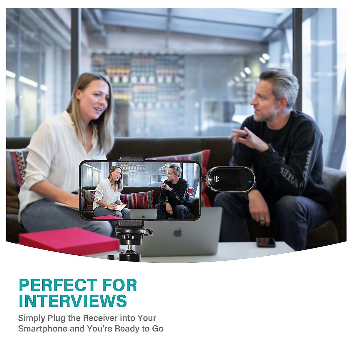 Wireless Lavalier Microphone System Wireless Lapel Mic Micro Rechargeable Recording with Monitor Jack for iPhone iPad Smartphone Camera Laptop YouTube Interview Vlog Video