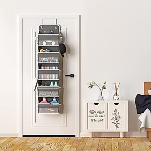 LONGD Over Door Organizer, Nursery Closet Cabinet Baby Storage, Over The Door Hat Rack, 5 Pockets and 2 Grid File Pockets Hanging Storage Boxes,45 lbs. Weight Capacity, 1-Pack