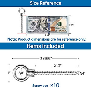 Muzata 10Pack 3.8Inch M6 Screw Eye Hook Wood Screws Metal Hook T316 Stainless Steel for Wood Securing Cable Wire Terminal Ring Eyelet Stand Self Tapping Eye Bolt Indoor Outdoor CN02