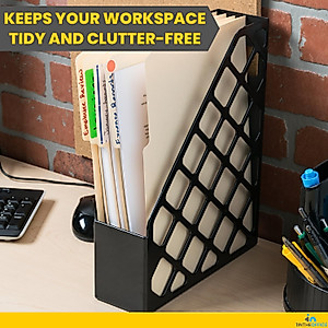 1InTheOffice Plastic Magazine File Holder, File Holder Organizer Box, 3 x 10 x 11.88, Recycled, Black, (2 Pack)