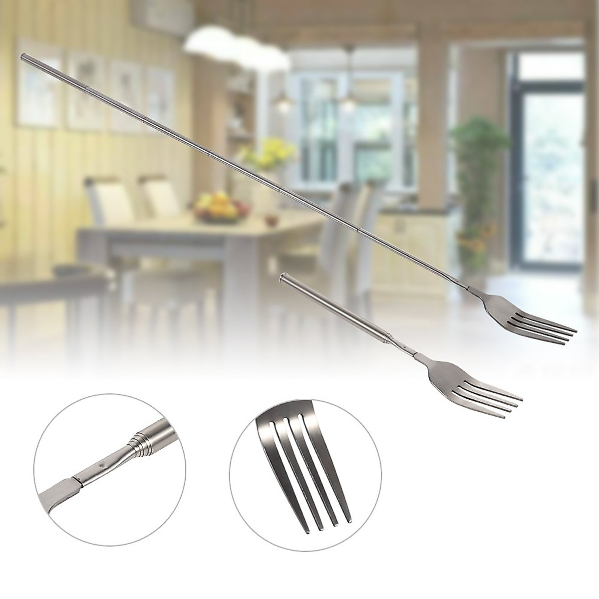 ORULA Telescopic Fork,Extendable Fork,Extending Fork,64cm Long Stainless Steel Retractable Fork Extendable Dinner Fruit Dessert Fork 8.7~25.4in