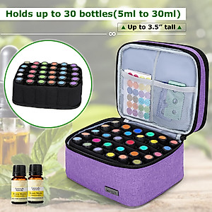 LUXJA Essential Oil Carrying Case - Holds 30 Bottles (5ml-30ml, Also Fits for Roller Bottles), Double-Layer Organizer for Essential Oil and Accessories, Purple (Bag Only)
