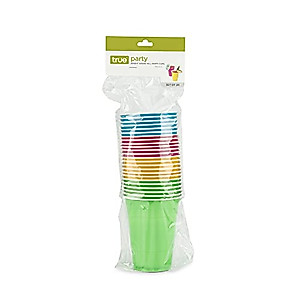 True Bright Party Cups, Disposable Cups, Drink Cups for Cocktails and Beer, 16 Ounce Capacity, Plastic, Multicolor, Set of 24