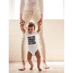 CBTwear Watch Your Language - Baby Clothes - Funny Newborn Bodysuit Outfits for Boys and Girls (12 Months, Heather Grey)