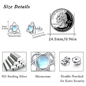Moonstone Earrings for Women Celtic Knot Stud Sterling Silver Hypoallergenic Piercing Tiny Earring Rainbow Trinity Good Luck Irish Jewelry Xmas Gifts for Mother