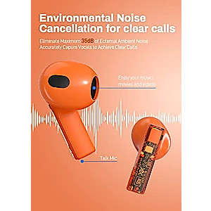 Wireless Earbuds, Bluetooth 5.2 Earbuds 30H Playtime Bluetooth Headphones with Charging Case True Wireless Earbuds with Microphone, Bluetooth Headphones for Sport Working Running Fitness (Orange)