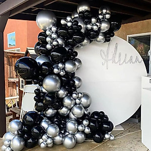 FHEKFNG Black and Silver Balloons, 124pcs 5 10 12 18 Inch Black Metallic Silver Balloons Garland Arch Kit for Birthday, Wedding, Graduation, Bridal Shower,Anniversary Party Decorations