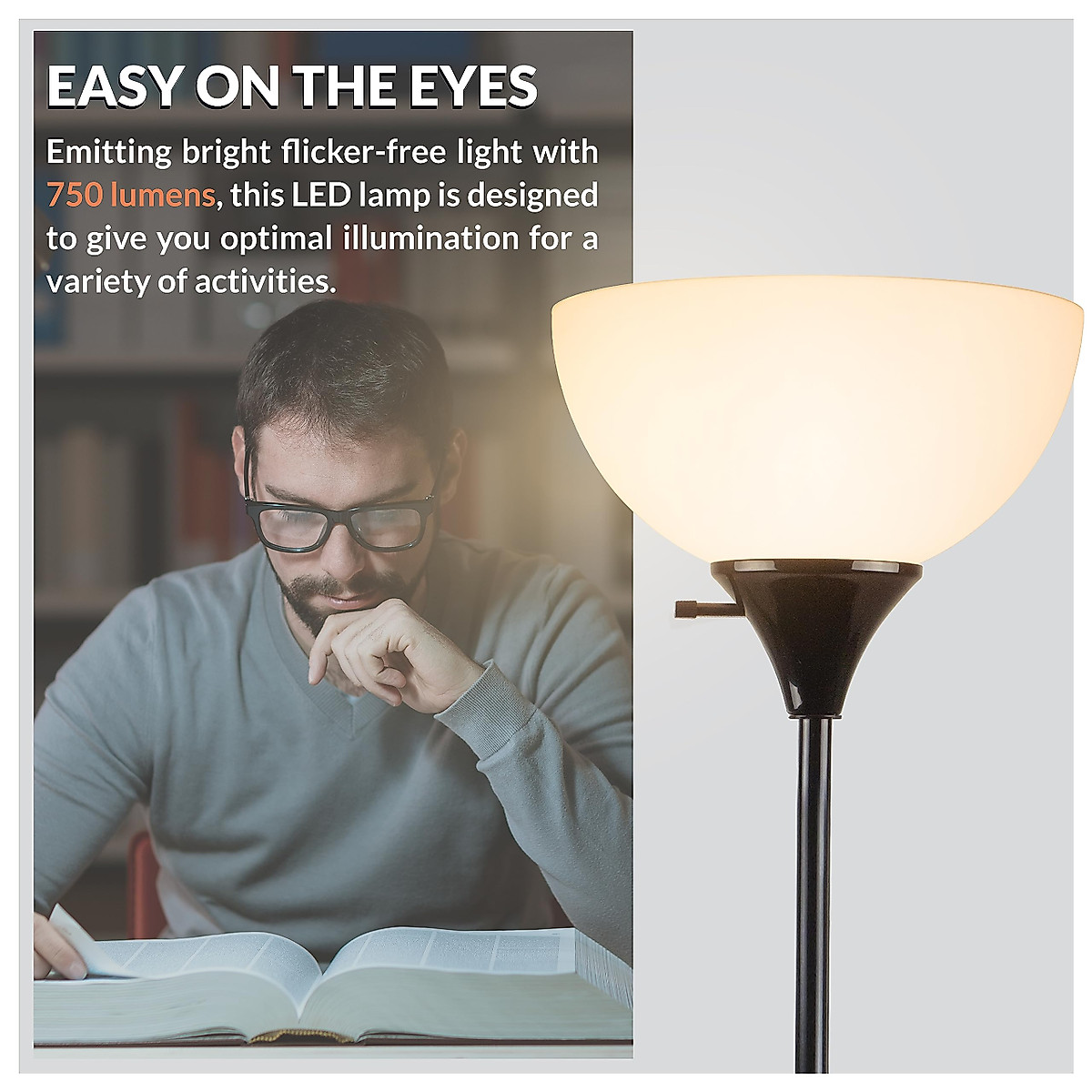 Newhouse Lighting NHFL-CH-BK Charles 71-inch Modern Standing, Torchiere Floor Lamp for Bedrooms, Living Room | Durable Floor Lamp For Home, Office, Reading (Black)