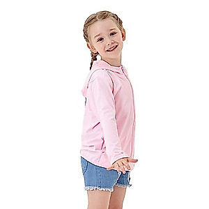 TAGIHOO Kids Zipper Sun Protection Jacket Boys Girls Hooded Cooling Shirt Pockets Fishing Running Outdoor (Pink,110)