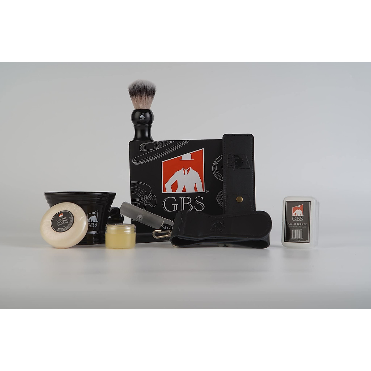 G.B.S Wood Straight Razor, Complete Beard, Shaving kit Box - Mug, Natural Soap, Brush, Alum Block, Strop