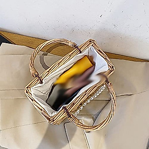 LIUZH Lace Purses Handbags Women Summer Rattan Handmade Tote Bags Ladies Ribbons Beach Basket Bag Pearl Beads