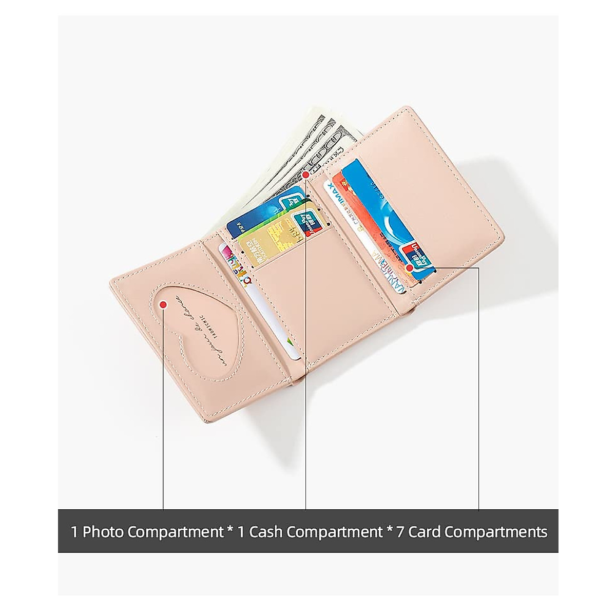 MEISEE Cute Small Wallet for Girls Women Tri-folded Wallet Cash Pocket flowers PU Leather Print Card Holder Coin Purse with ID Window (2-pink)