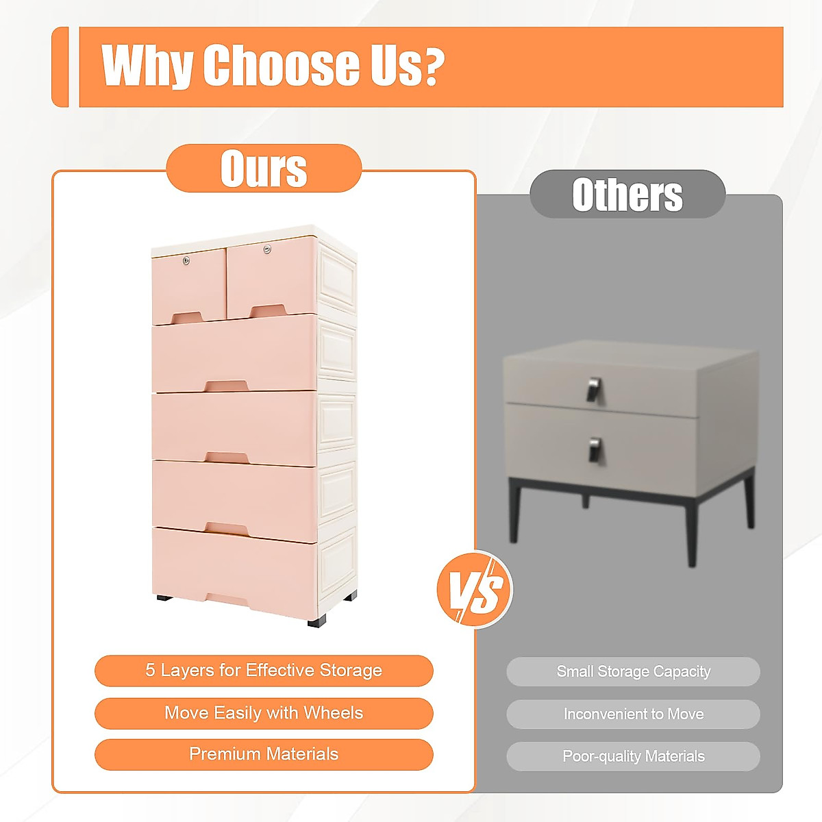 5 Tier Plastic Drawers Dresser Storage Tower with Wheels & Locks & 6 Drawers,Storage Organizer Rack Movable Storage Cabinet Closet for Bedroom,Living Room,Study(Pink)