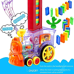 160pcs Dominos Train Blocks Set,Domino Train Toy with Lights & Sounds, Blocks Domino Set Building and Stacking Toy for Boys and Girls,Automatic Blocks Laying Toy Train Set Gift for 3-12 Years Old Kids