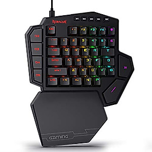 Redragon K585 DITI One-Handed RGB Mechanical Gaming Keyboard, Type-C Professional Gaming Keypad with 7 Onboard Macro Keys, Detachable Wrist Rest, 42 Keys (Black-Blue Switch)